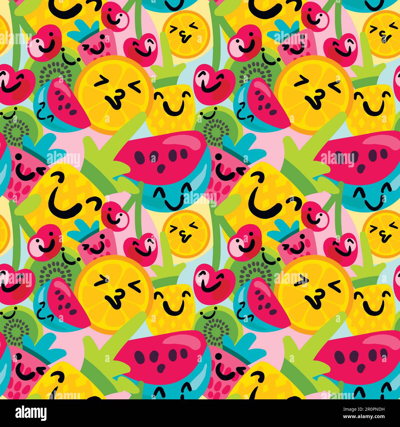 Vector Summer Fruits Patterns in cartoon style. Fruits and berries ...