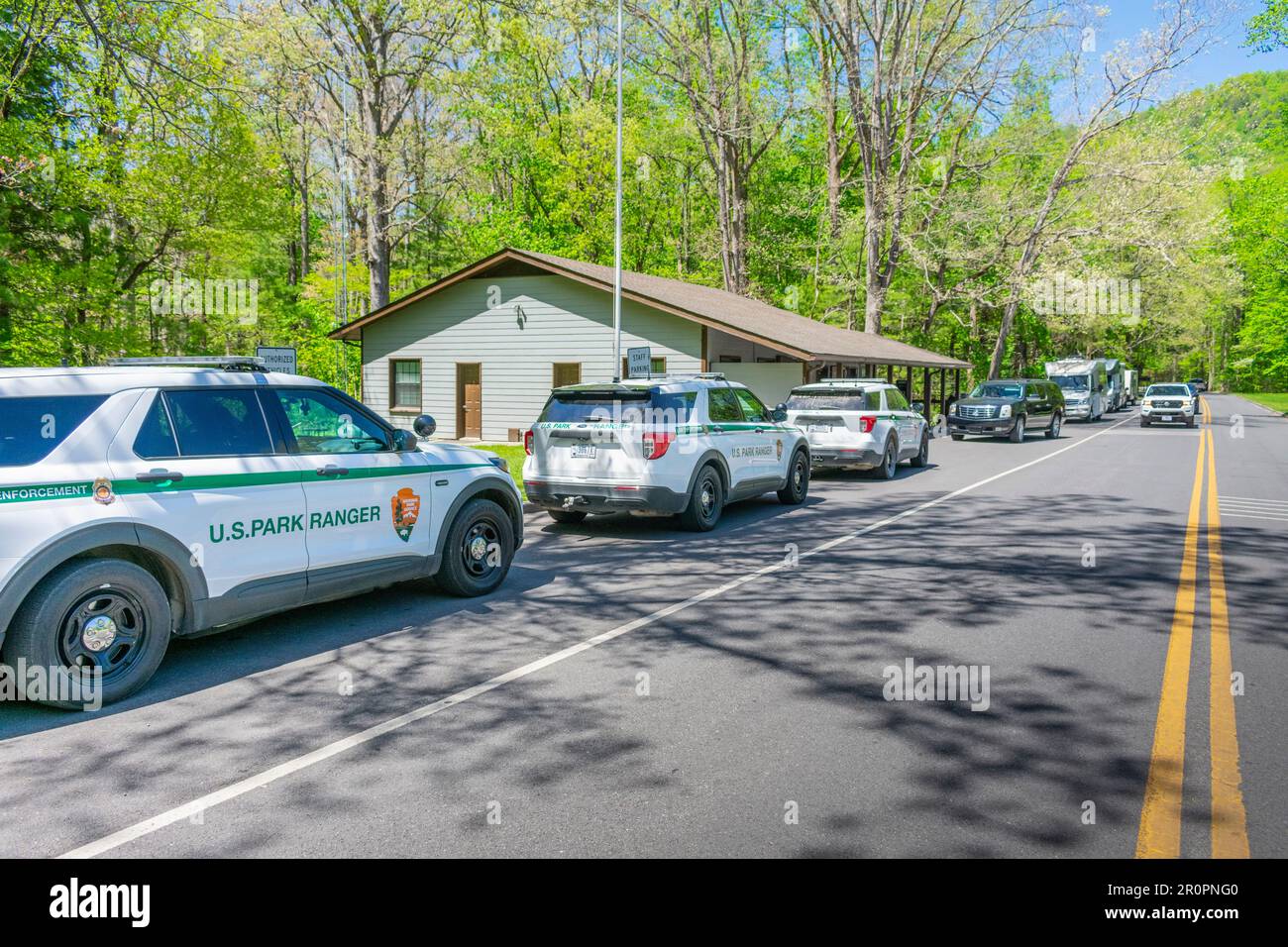 Cades Cove, Tennessee, United States – April 24, 2023: Horizontal shot ...