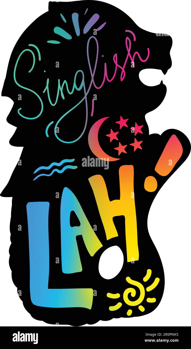 Singlish Lah inscribed in singaporean merlion sillhoette. Vector Stock ...