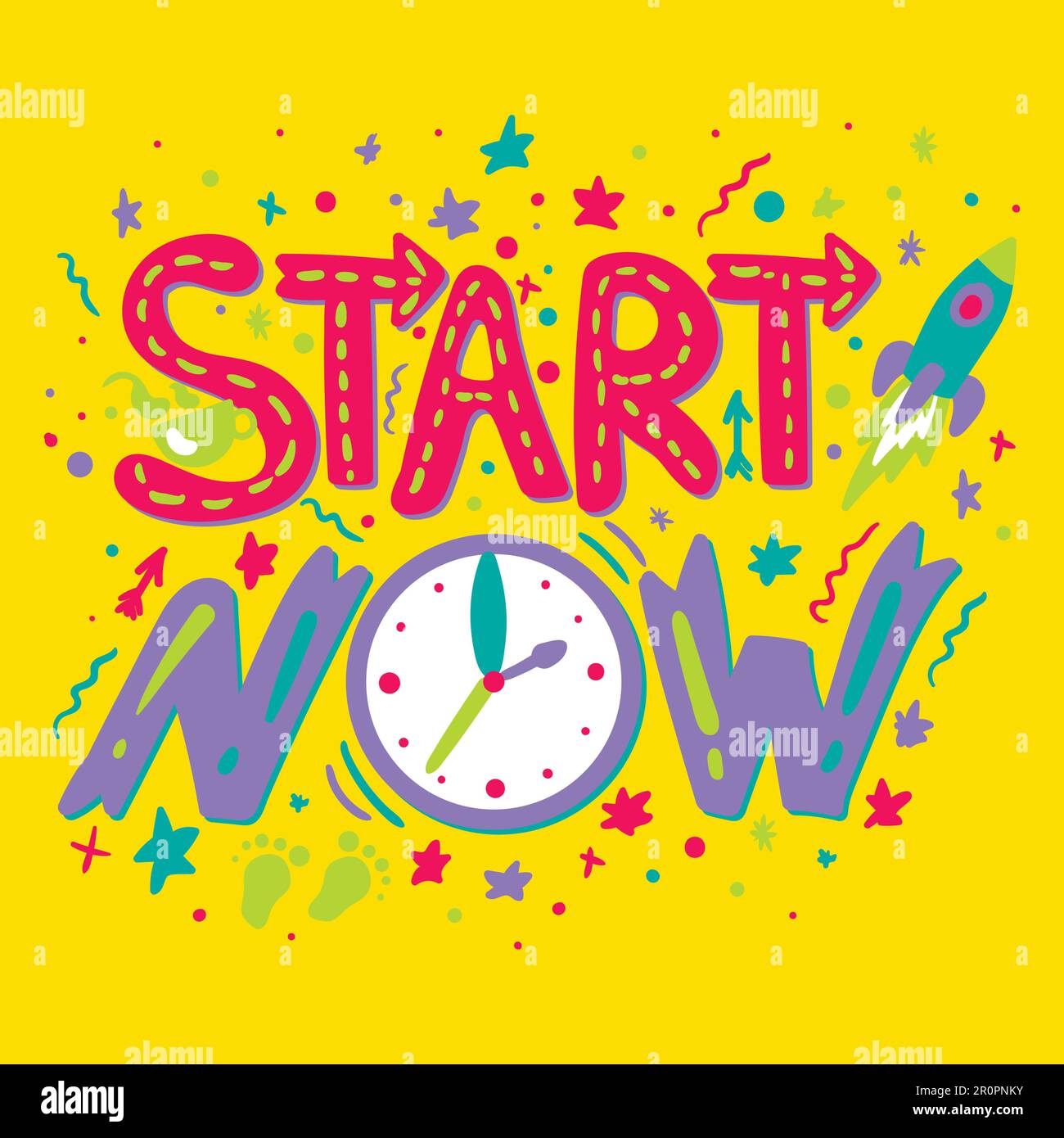 Quote hand drawn vector lettering. Start now illustration. Phrase ...