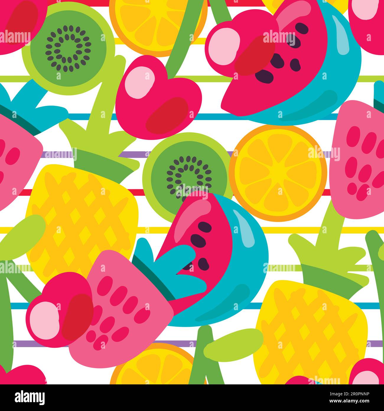 Vector Summer Fruits Patterns in cartoon style. Fruits and berries ...