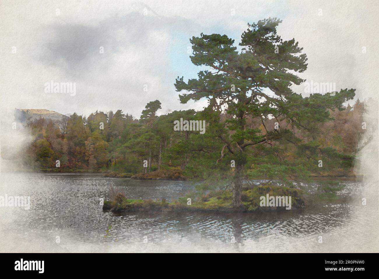 A digital watercolour painting of beautiful and moody morning fall ...