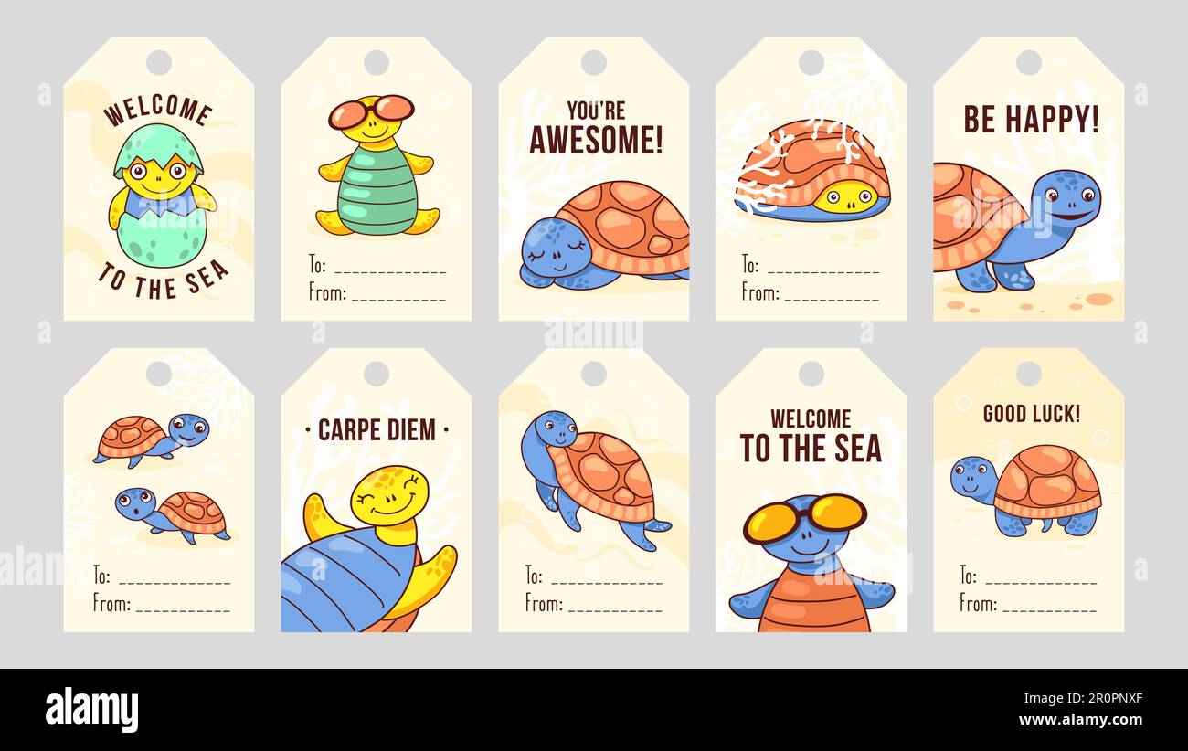 Bright special tag designs with happy turtles Stock Vector Image & Art ...