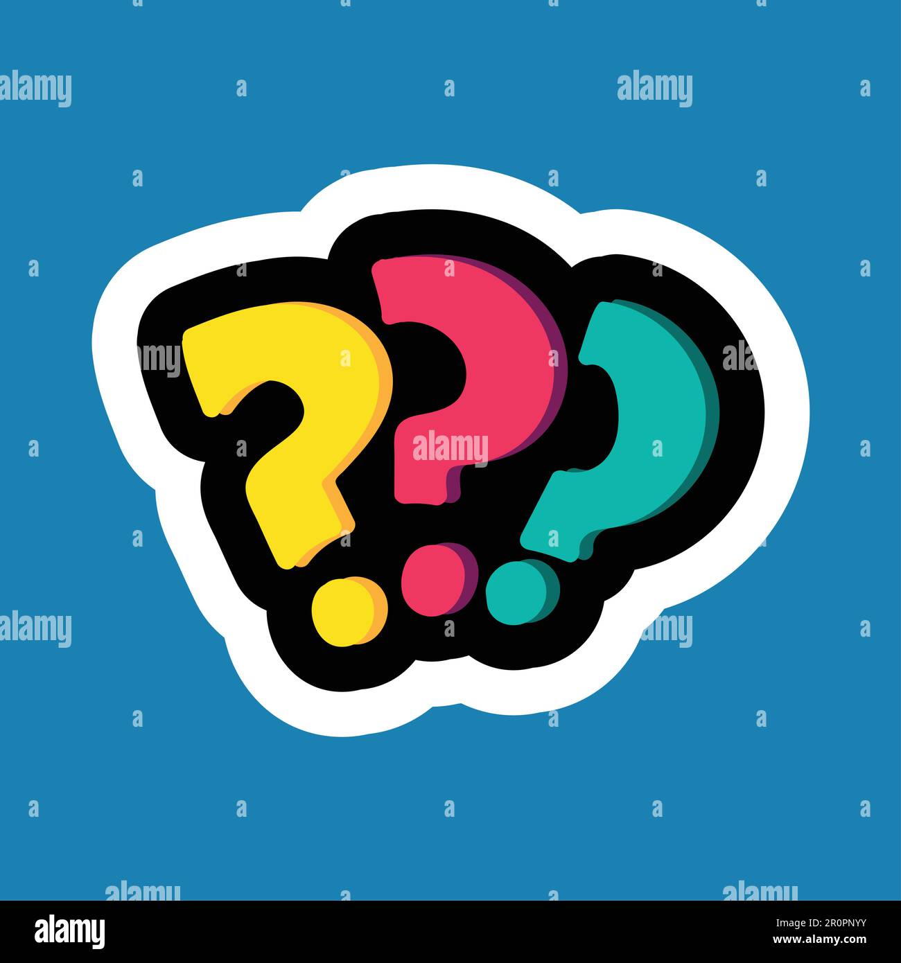 Stylish colorful cartoon business sticker with question mark. Time ...