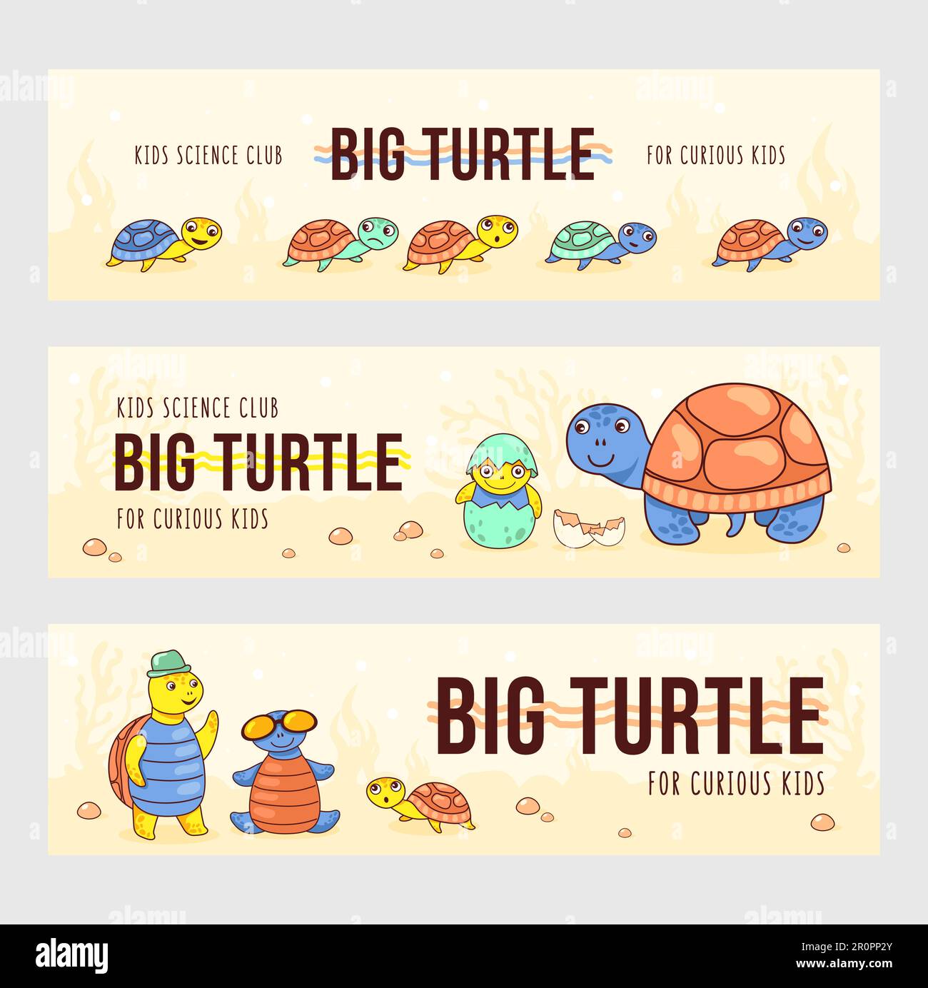 Creative banner designs with little childish turtles Stock Vector Image ...