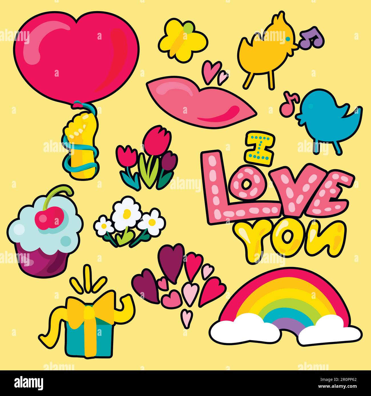 Vector Romantic Love Patches Set in doodle style with shape. Girl ...