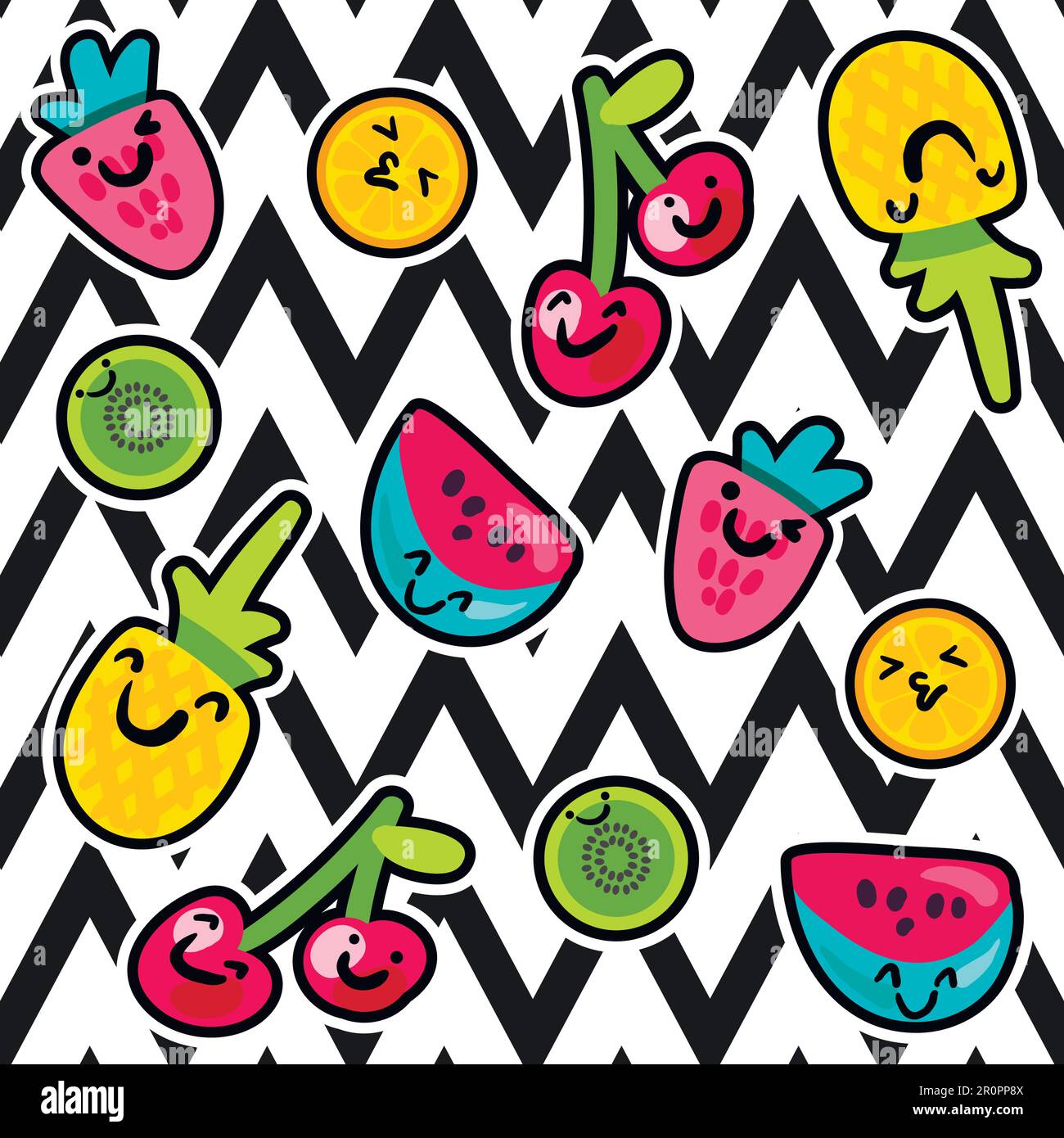Vector Summer Fruits Patterns in cartoon style. Fruits and berries ...