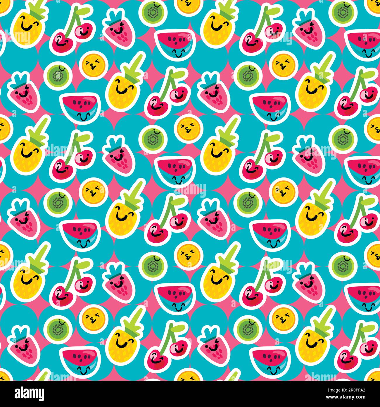 Vector Summer Fruits Patterns in cartoon style. Fruits and berries ...