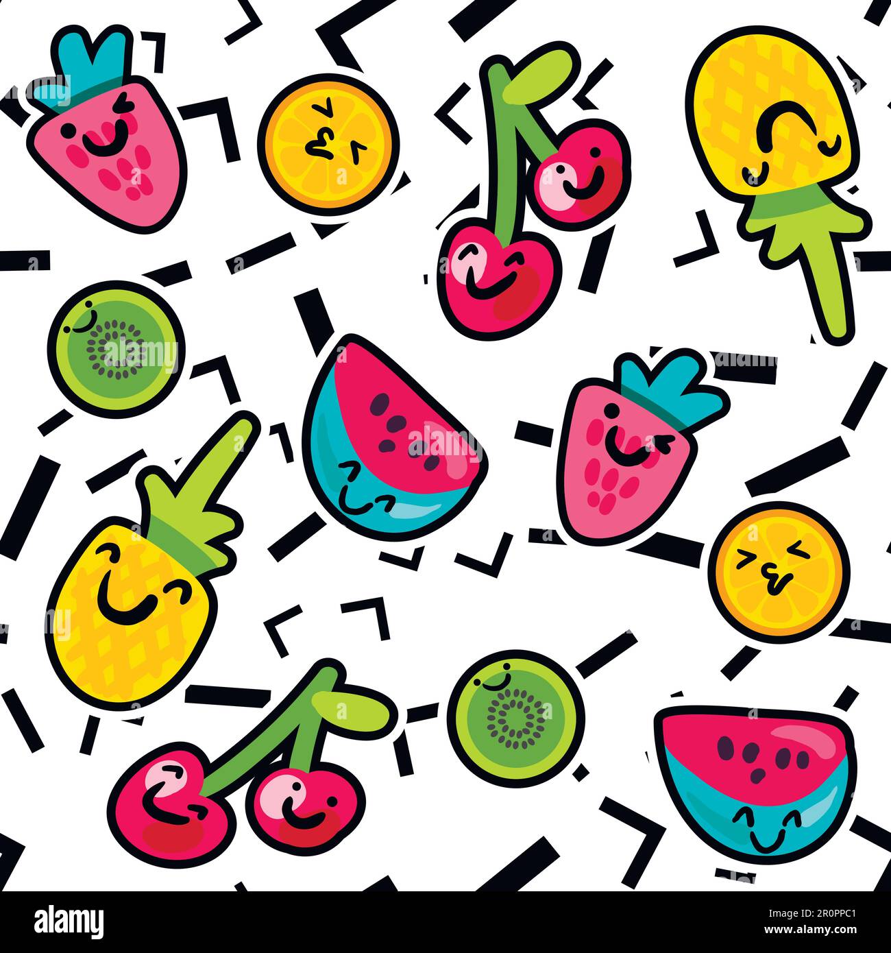 Vector Summer Fruits Patterns in cartoon style. Fruits and berries ...