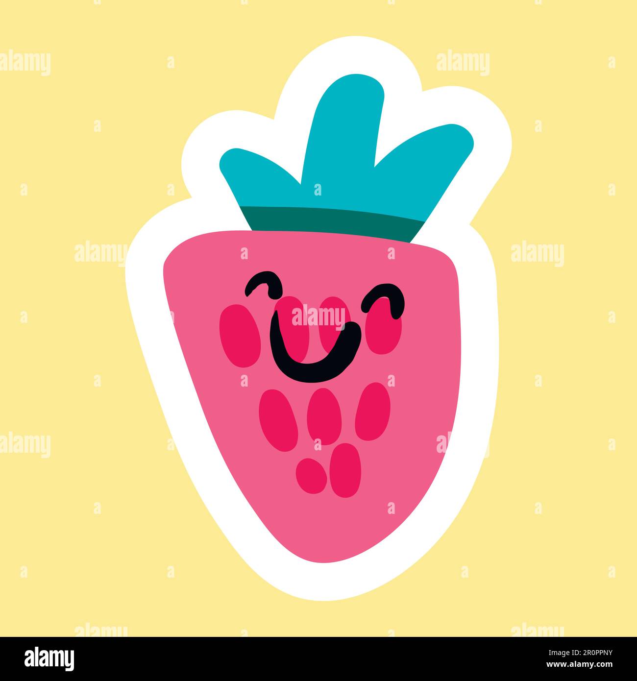 Sticker with berry. Cheerful smiling strawberry. Symbol of summer ...