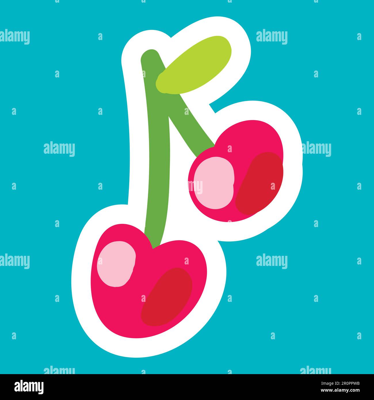 Cherry cartoon sticker. Nice berry. Girl fashion patch. Sweet and tasty ...