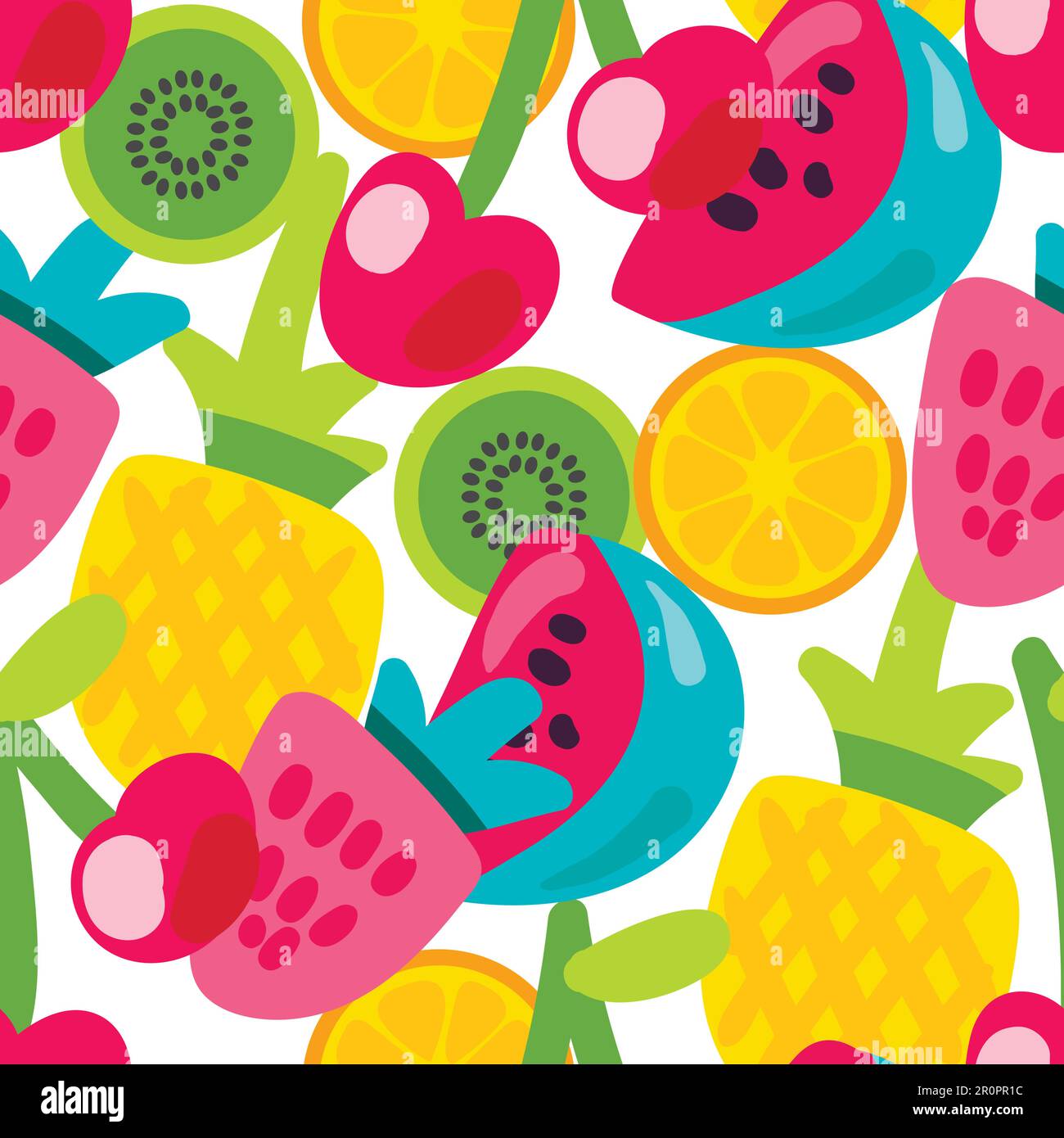 Vector Summer Fruits Patterns in cartoon style. Fruits and berries ...