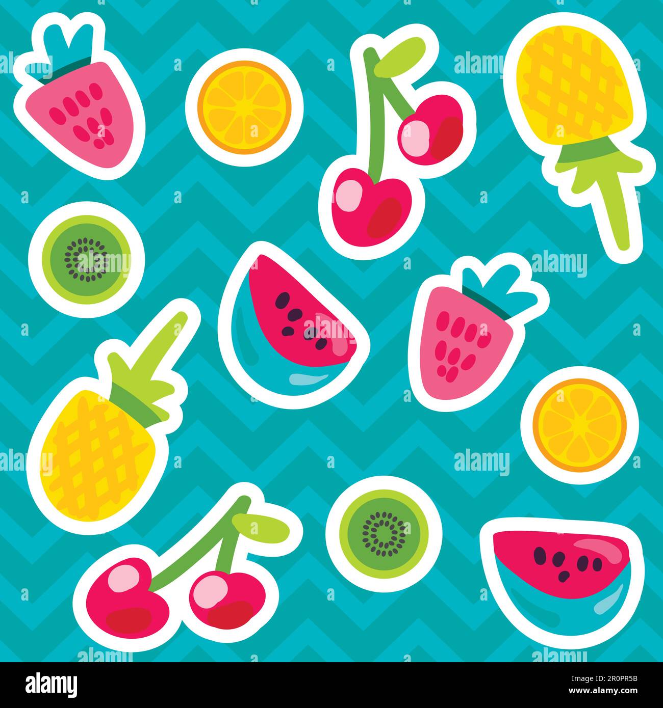 Vector Summer Fruits Patterns in cartoon style. Fruits and berries ...