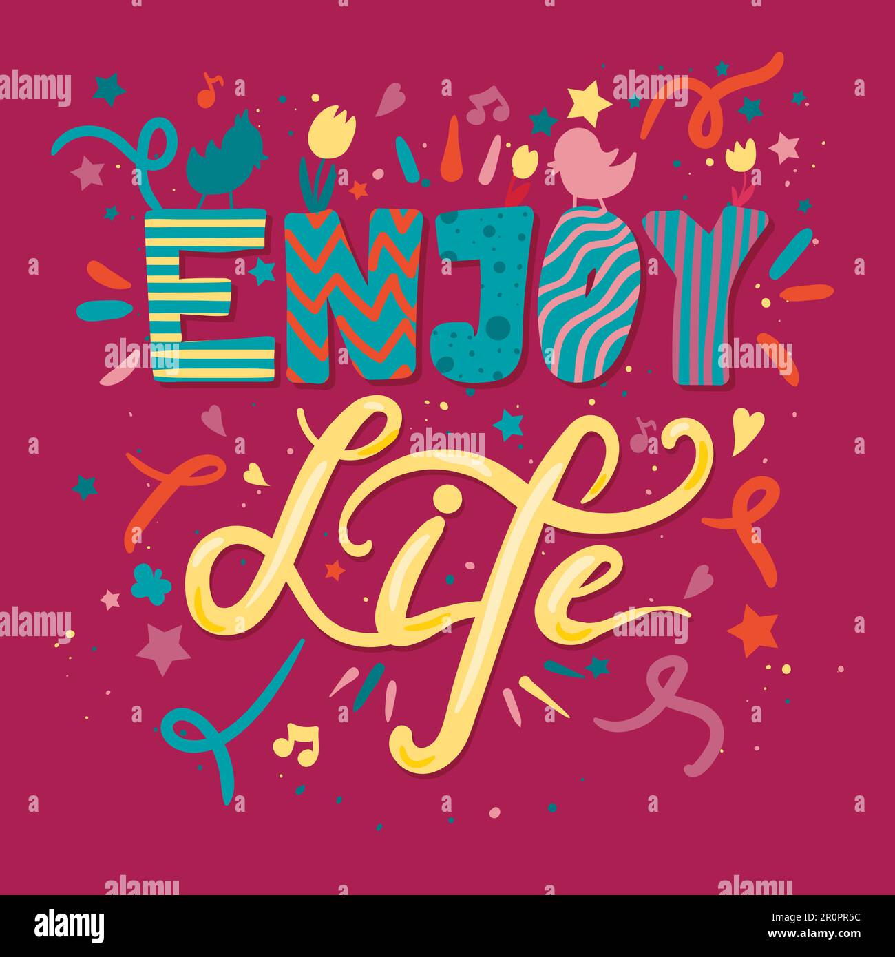 Enjoy Life Lettering Concept With Birds and Flowers. Quote about dream ...