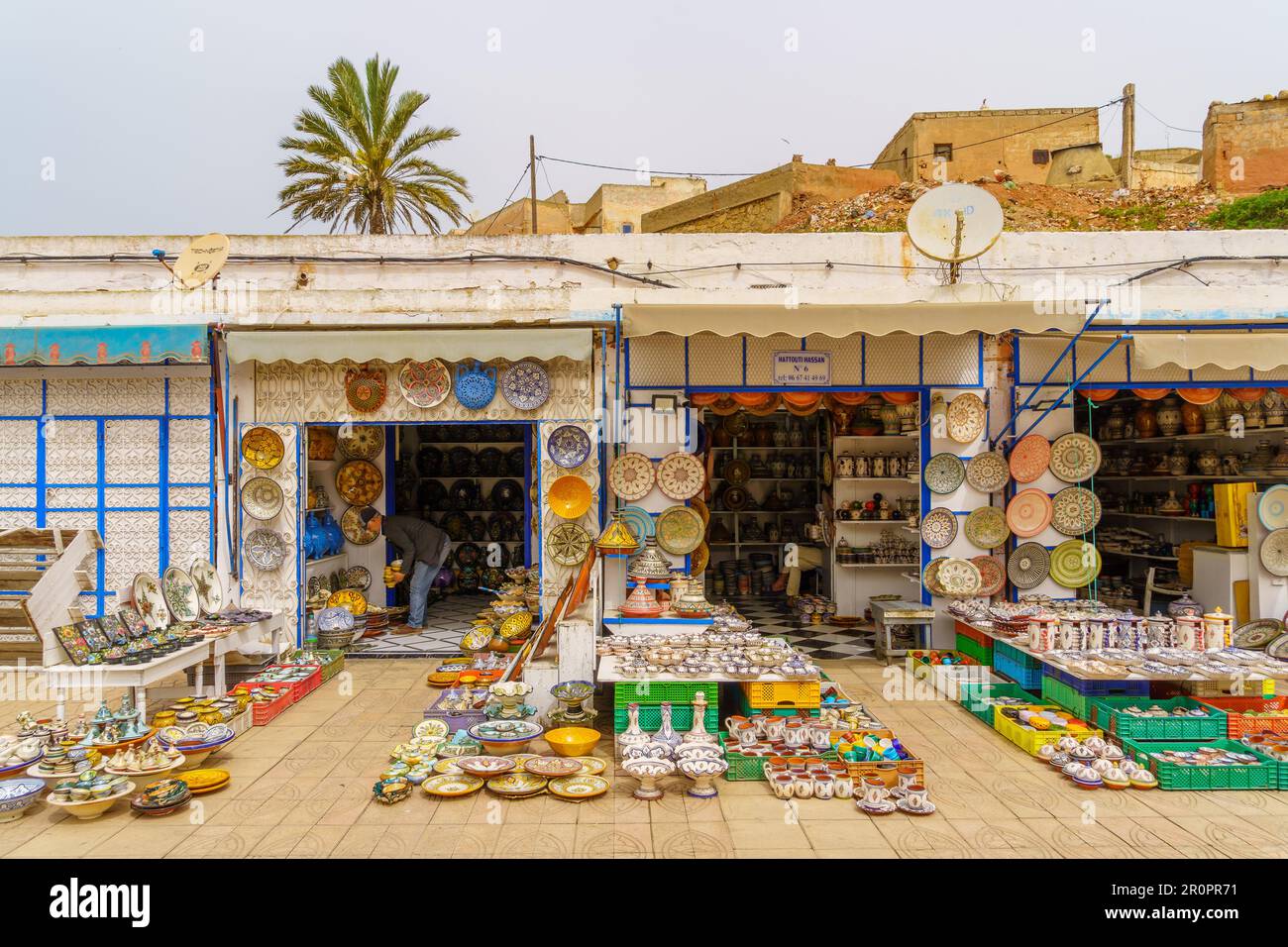 Safi, Morocco - April 08, 2023: View of traditional ceramic shops, with ...