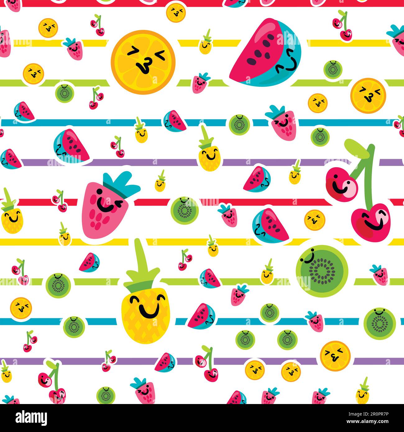Vector Summer Fruits Patterns in cartoon style. Fruits and berries ...