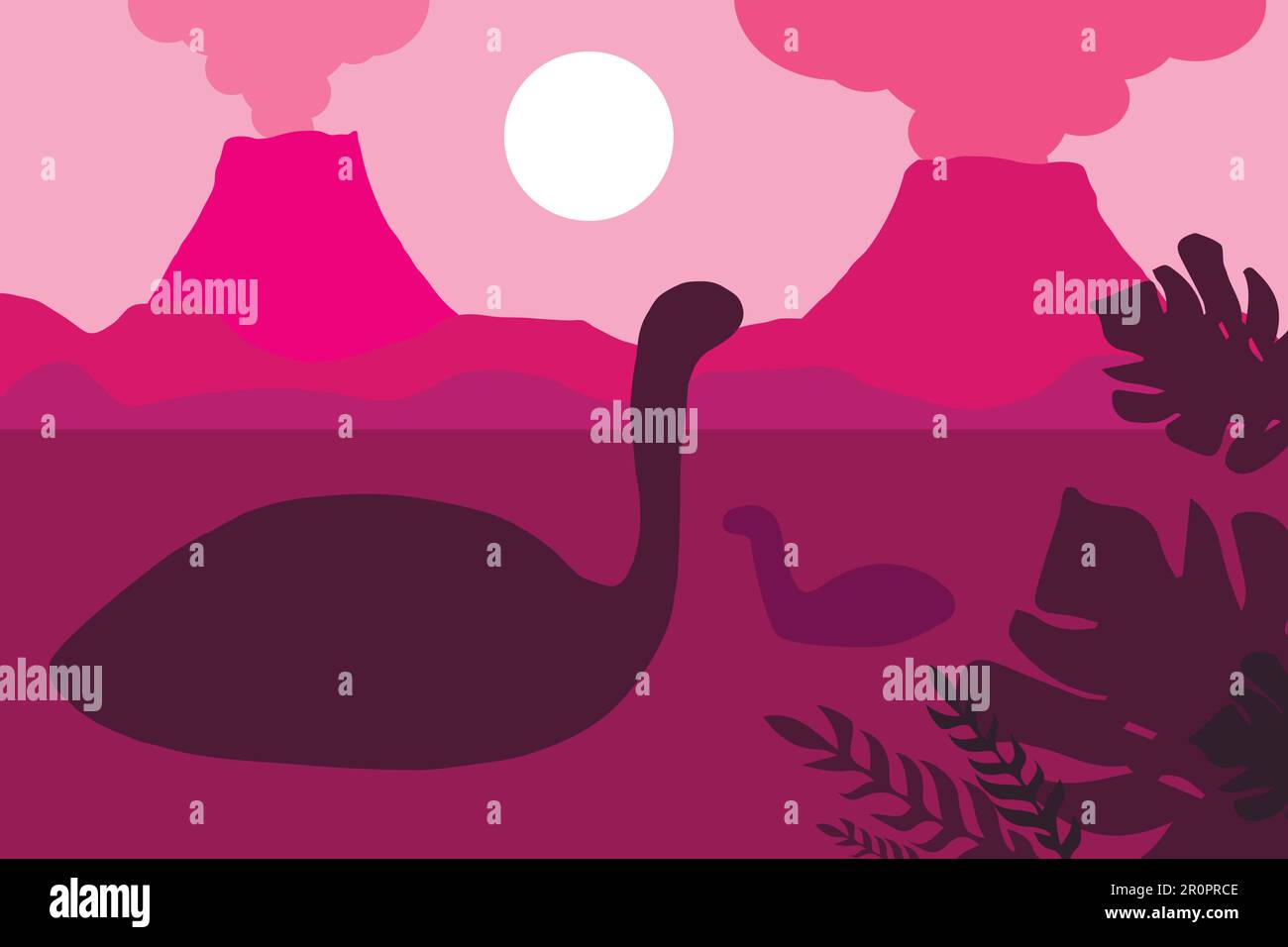 Floating dinosaurs on a background of volcanoes. Vector Stock Vector ...