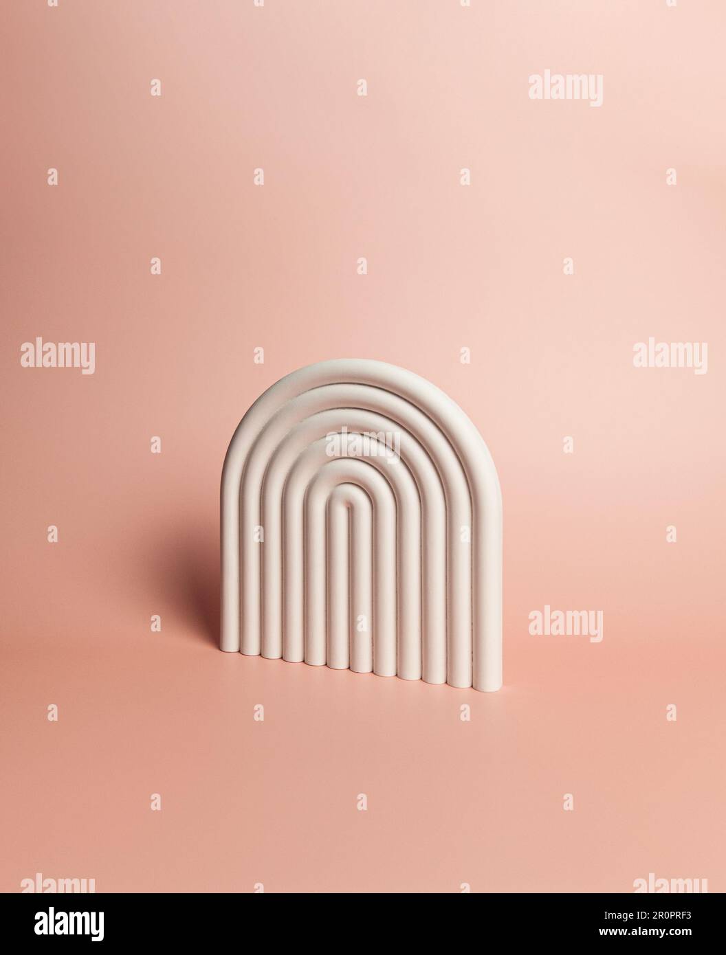 White arch on pink background. Geometric abstract shape composition for ...
