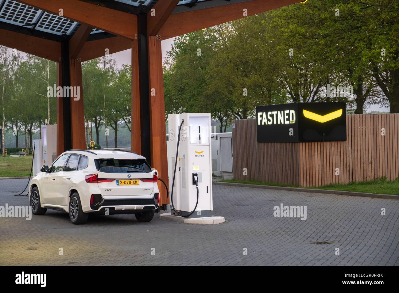 Roosendaal, The Netherlands - May 6 2023: Fastned public fast-charging ...