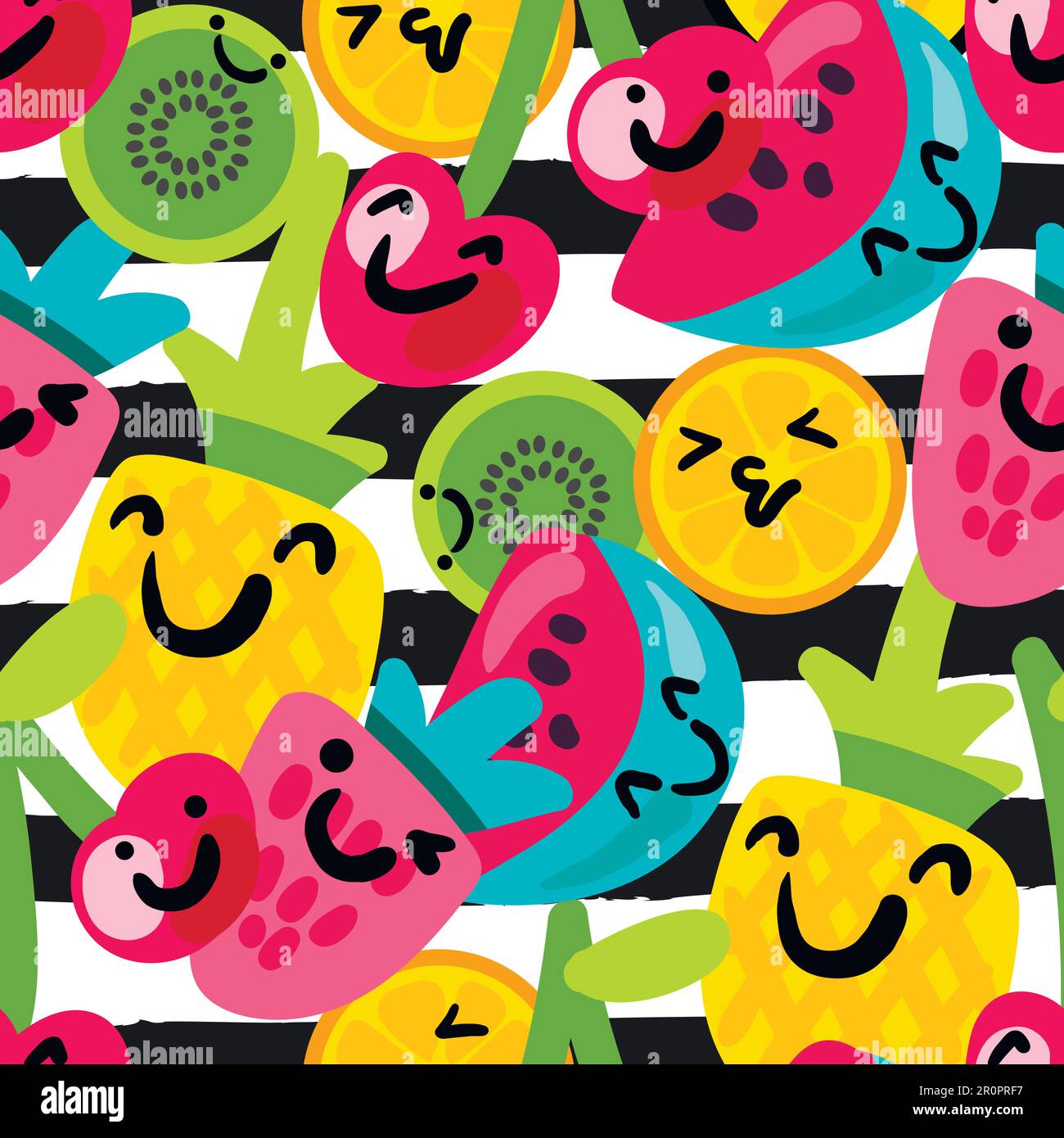 Vector Summer Fruits Patterns in cartoon style. Fruits and berries ...