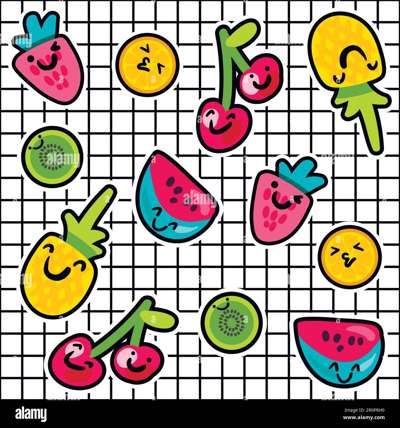 Vector Summer Fruits Patterns in cartoon style. Fruits and berries ...
