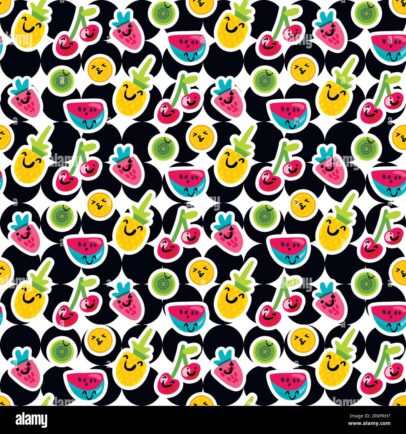 Vector Summer Fruits Patterns in cartoon style. Fruits and berries ...