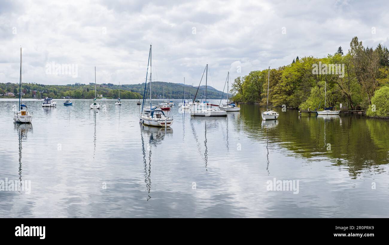 Yachts and sail boats seen in a multi image panorama looking South down ...