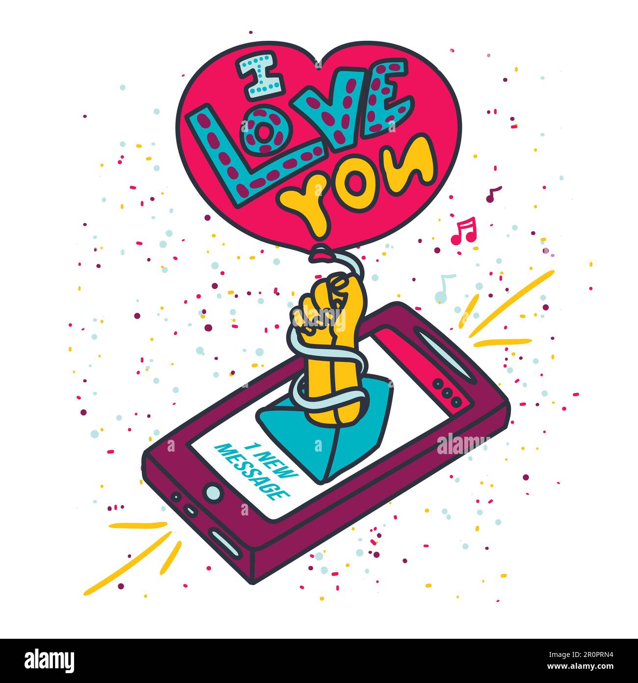 I Love You In Balloon In Hand From Message On Phone. Vector Stock ...
