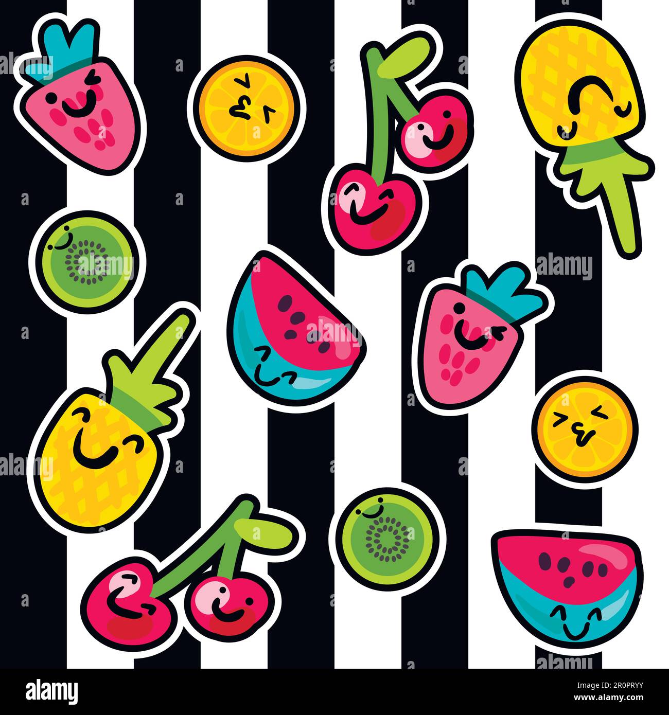 Vector Summer Fruits Patterns in cartoon style. Fruits and berries ...
