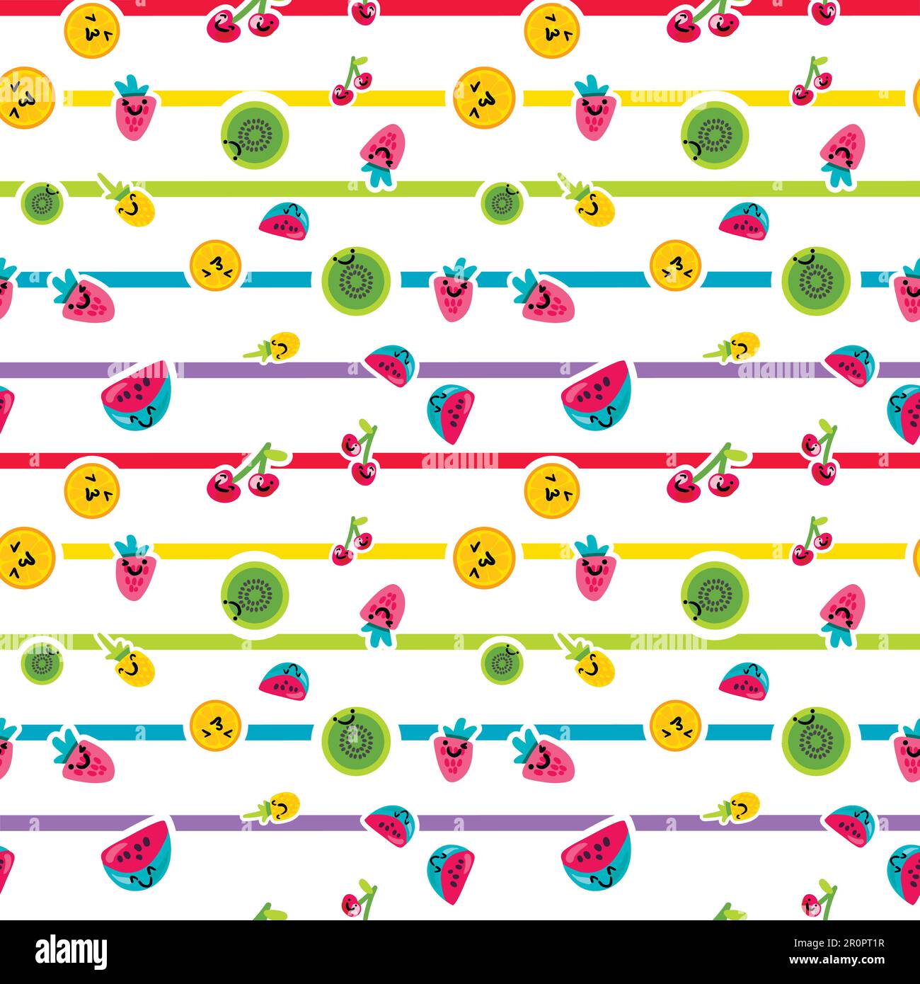Vector Summer Fruits Patterns in cartoon style. Fruits and berries ...