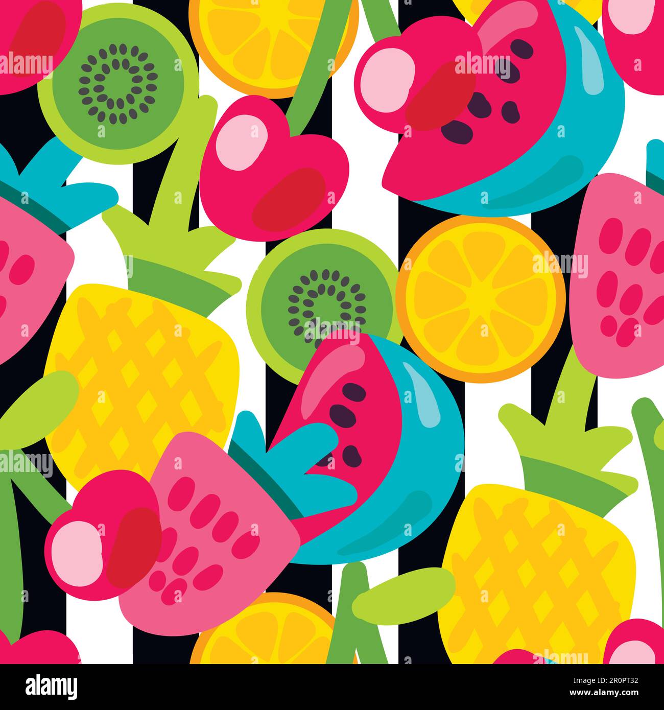 Vector Summer Fruits Patterns in cartoon style. Fruits and berries ...