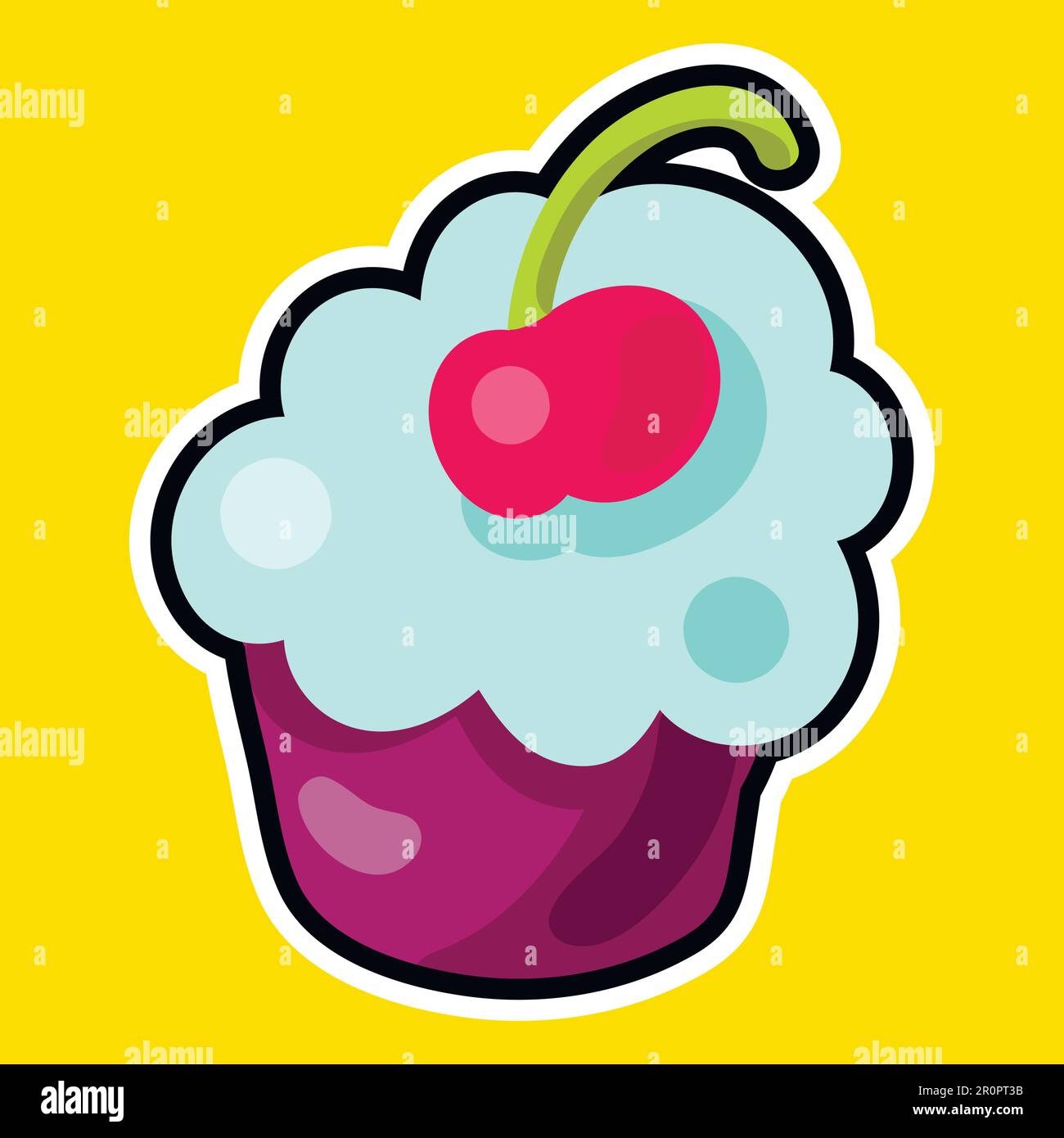 Vector Romantic Love Patch in doodle cartoon style. Cupcake with cherry ...