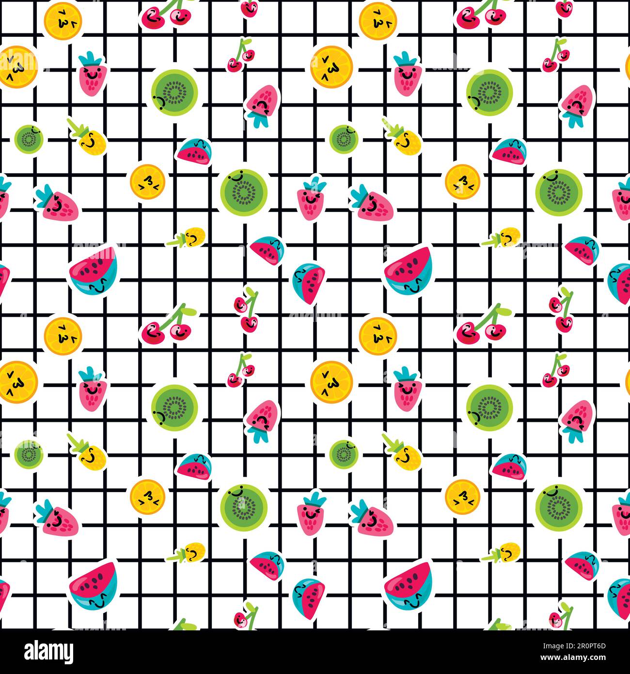 Vector Summer Fruits Patterns in cartoon style. Fruits and berries ...