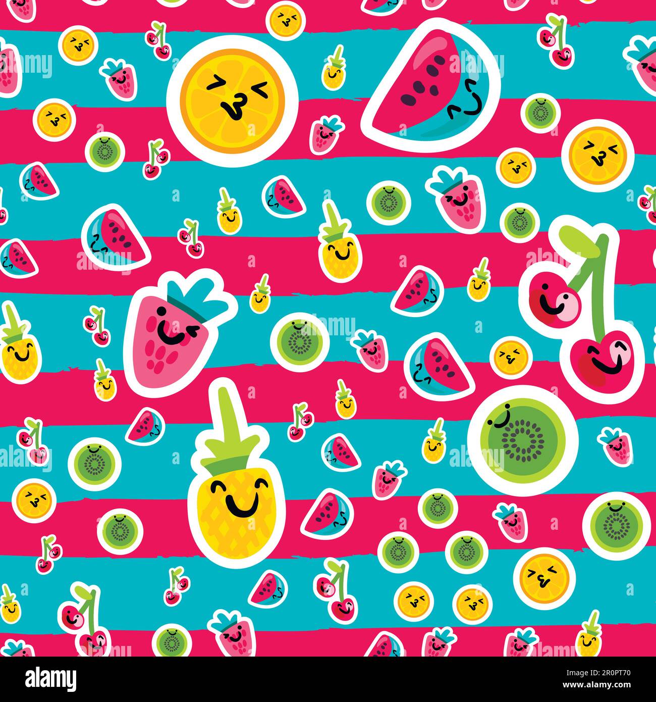 Vector Summer Fruits Patterns in cartoon style. Fruits and berries with ...