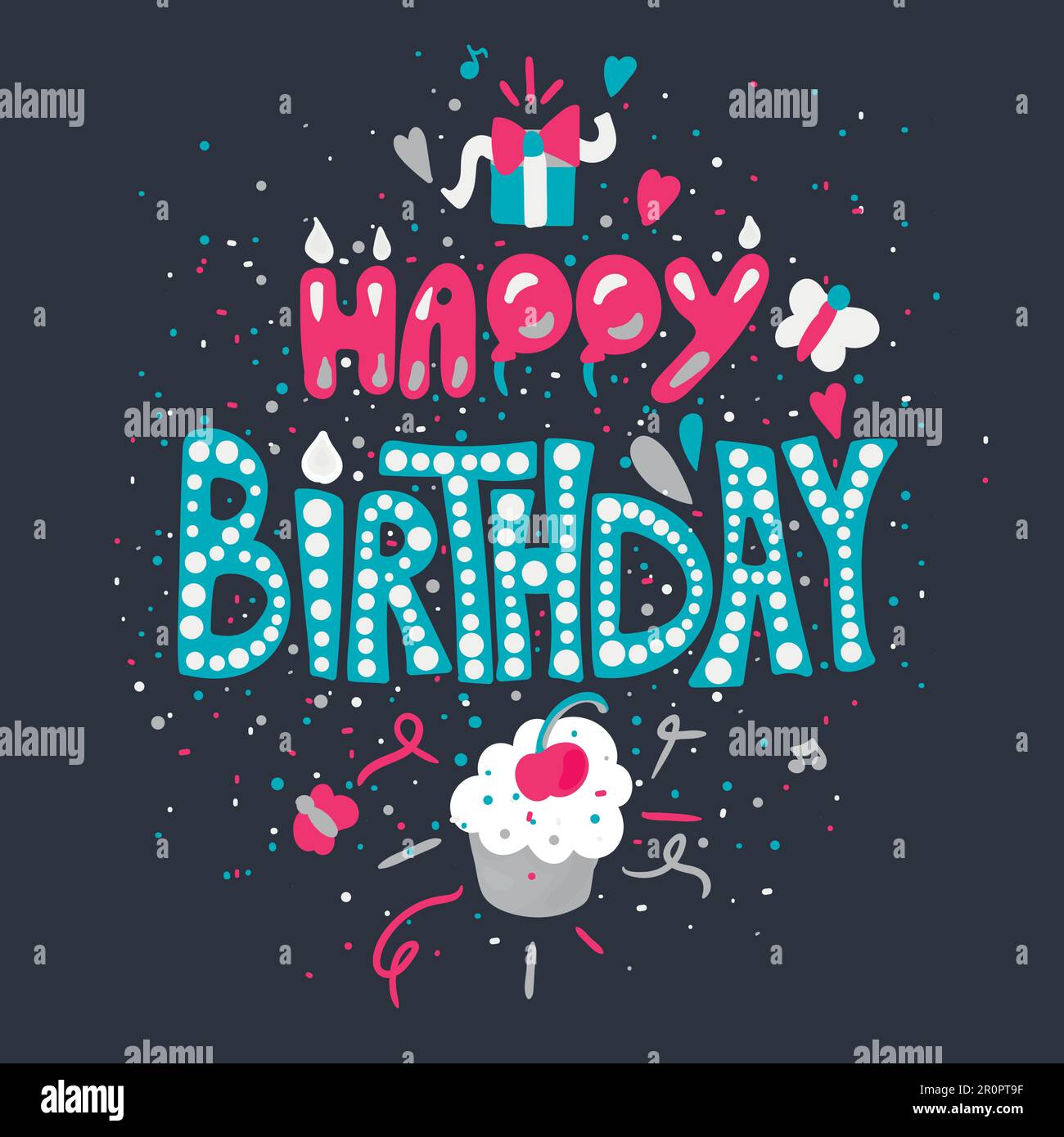 Happy Birthday Greeting Card with cupcake and box gift with bow ...