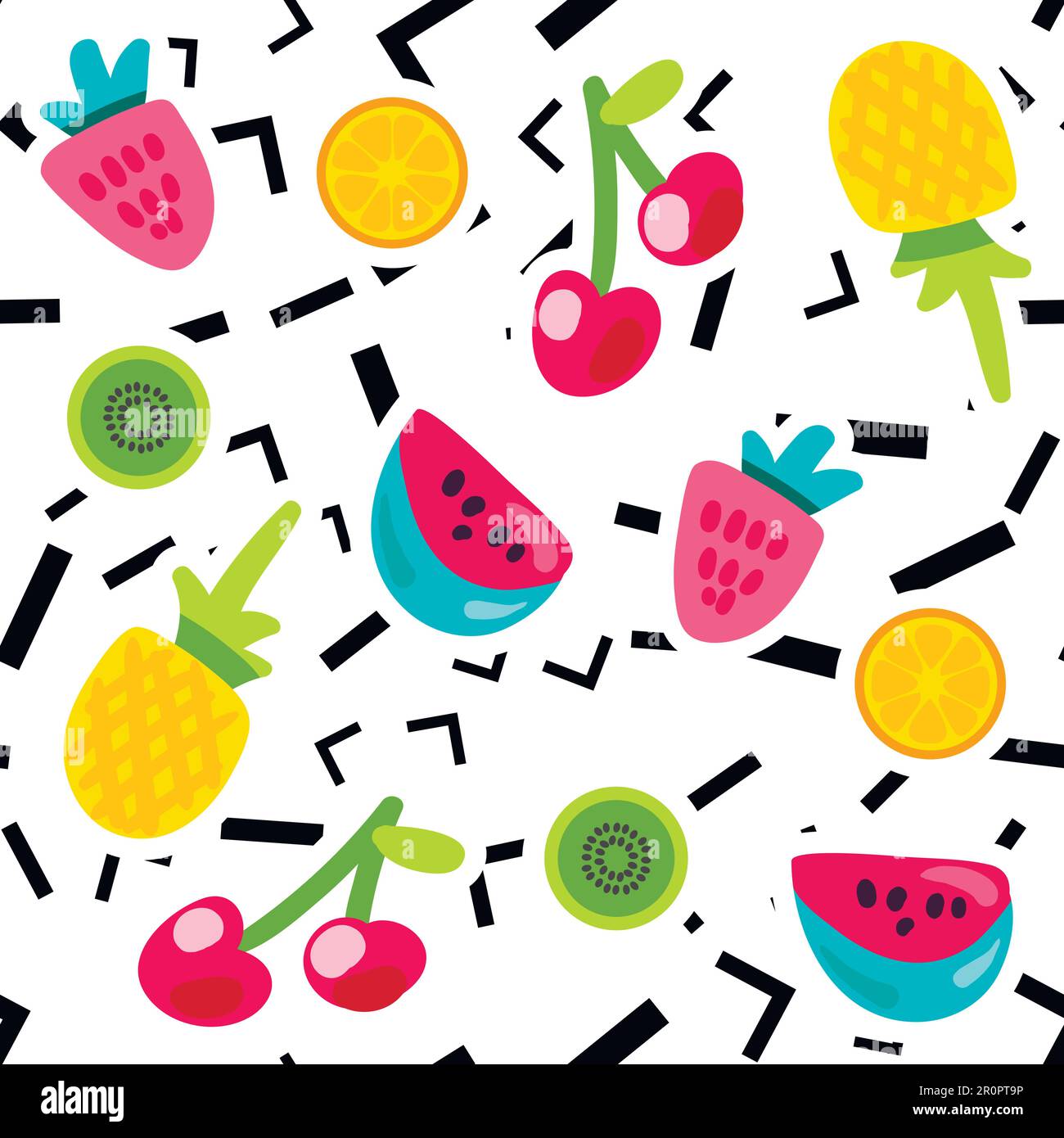 Vector Summer Fruits Patterns in cartoon style. Fruits and berries ...
