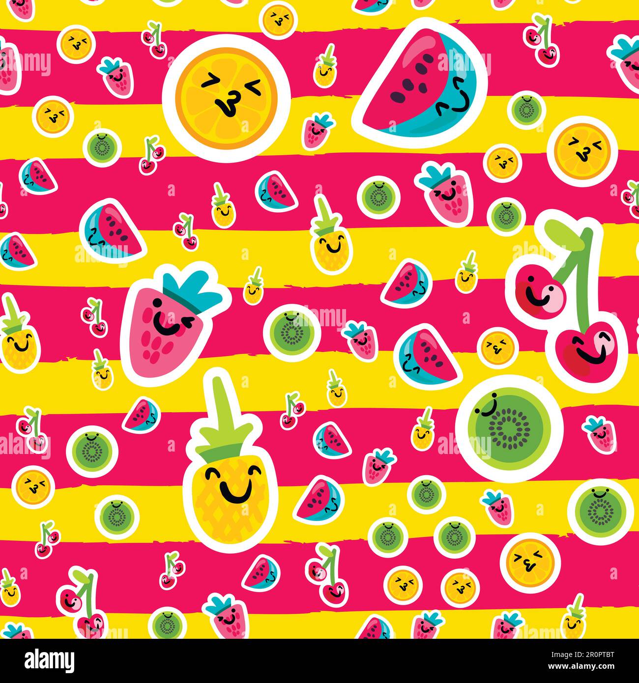 Vector Summer Fruits Patterns in cartoon style. Fruits and berries ...