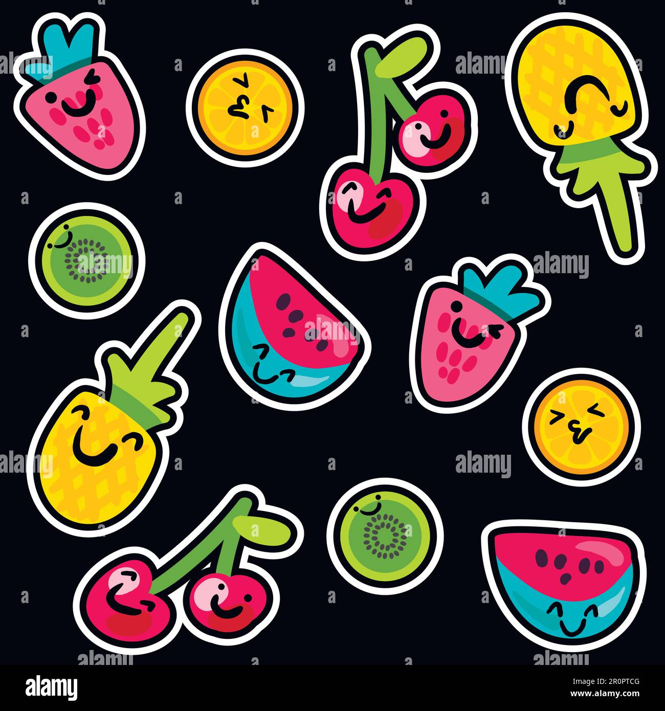 Vector Summer Fruits Patterns in cartoon style. Fruits and berries ...