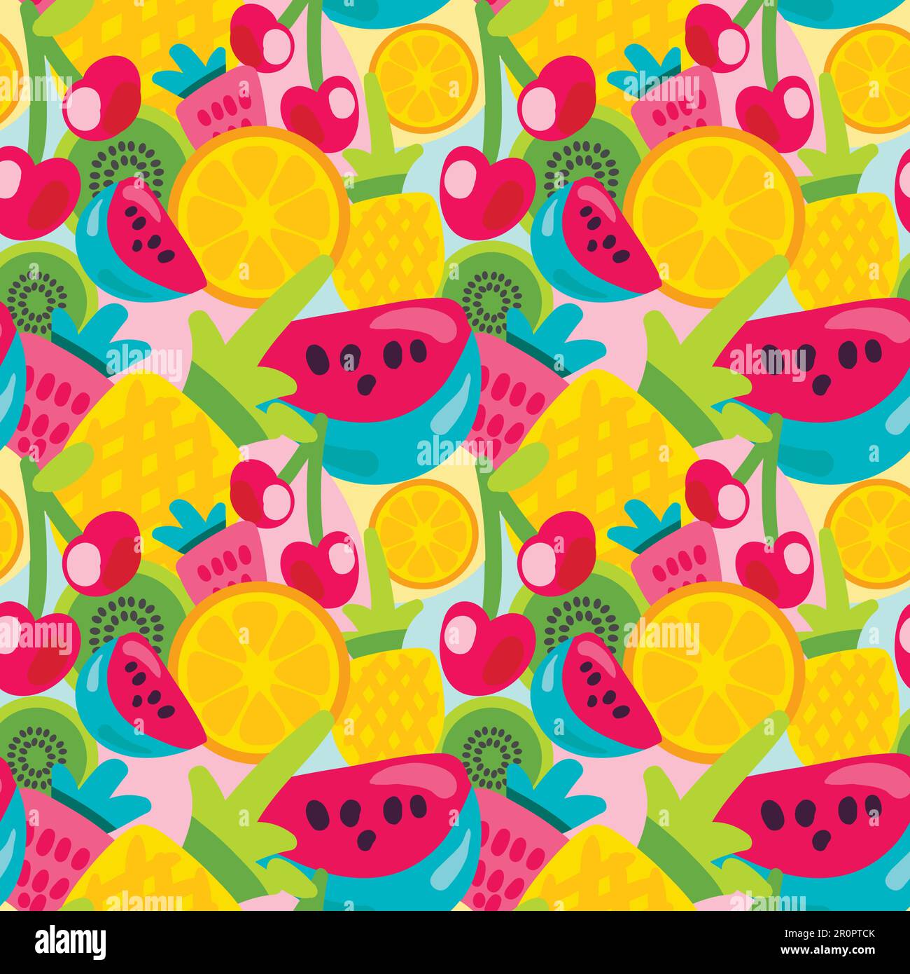 Vector Summer Fruits Patterns in cartoon style. Fruits and berries ...