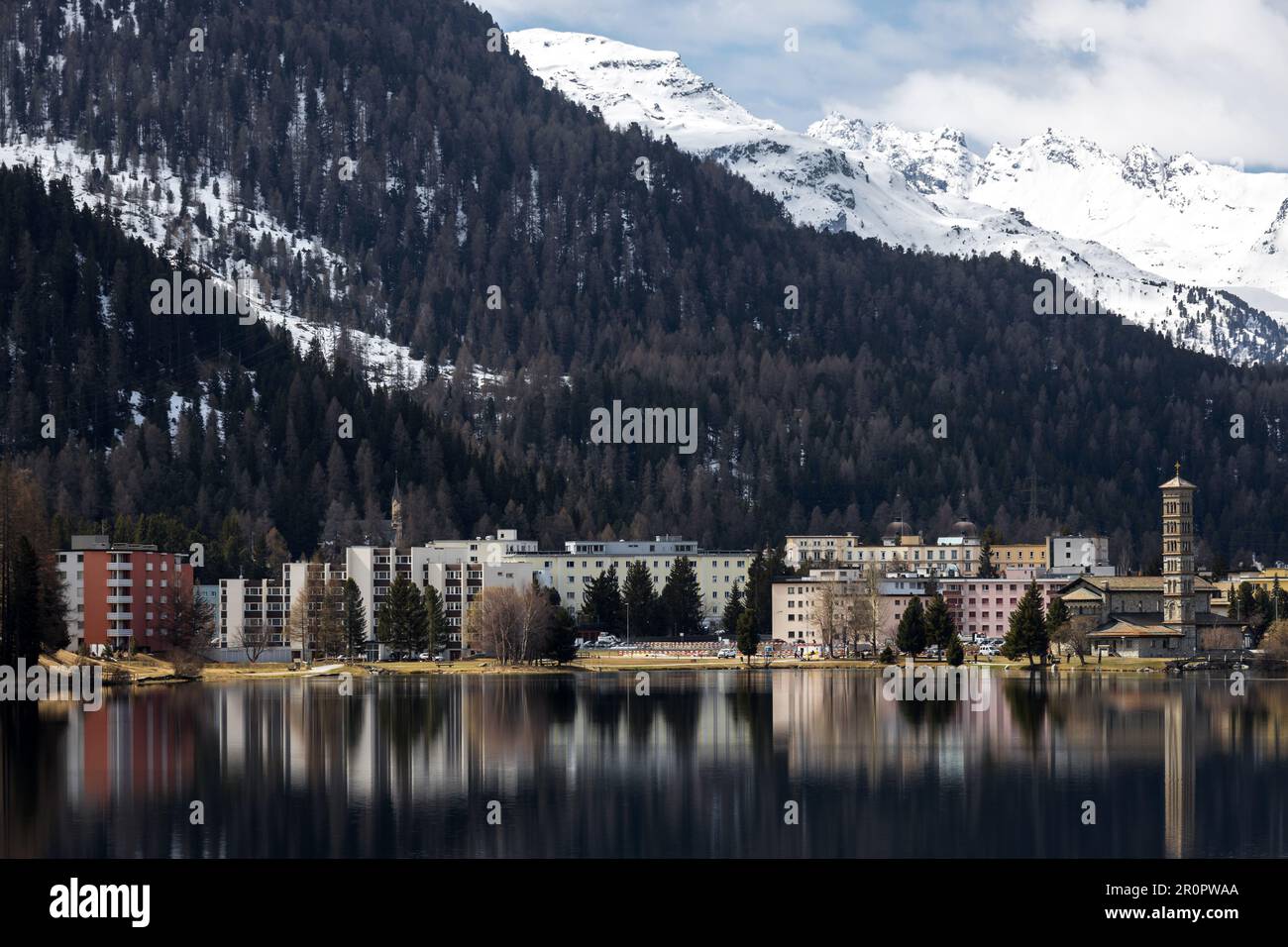 famous swiss town st moritz in the alps Stock Photo - Alamy