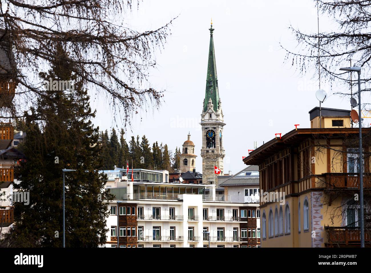 famous swiss town st moritz in the alps Stock Photo - Alamy