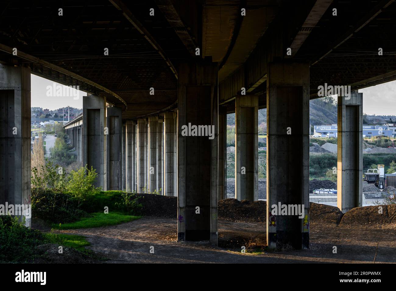 Under the Ring 3, named the Viaduc of Chatelet, view on the pilars out ...
