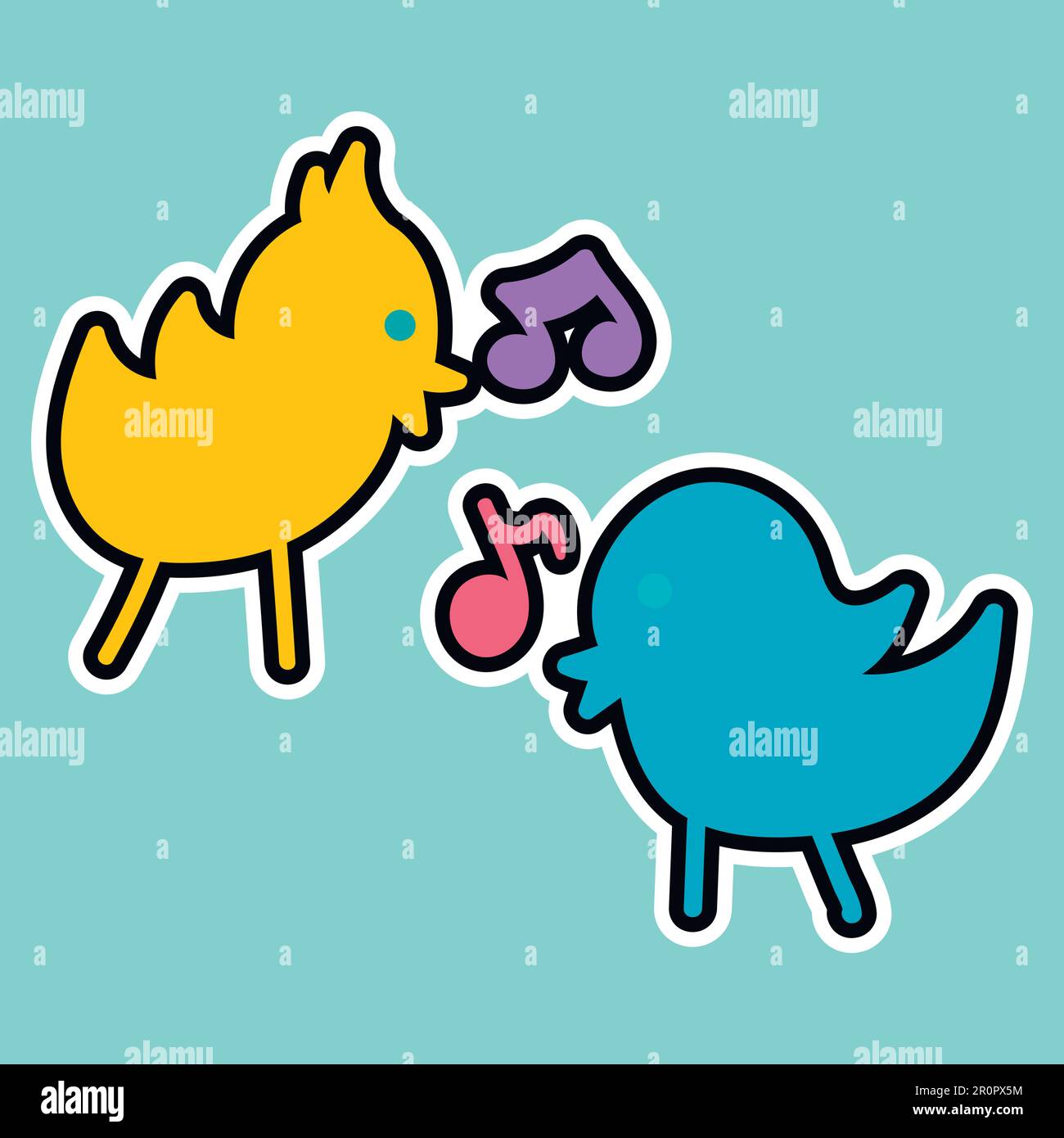 Vector Romantic Love Patch in doodle cartoon style. Birds couple sings ...