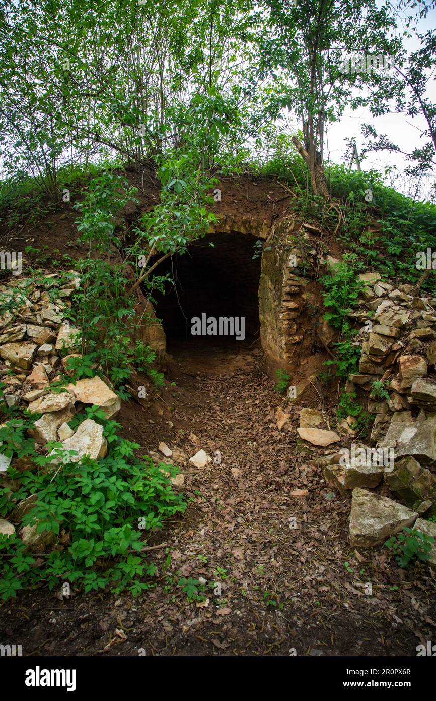 Historical earth cellar on the countryside, Altmühltal, Bavaria ...