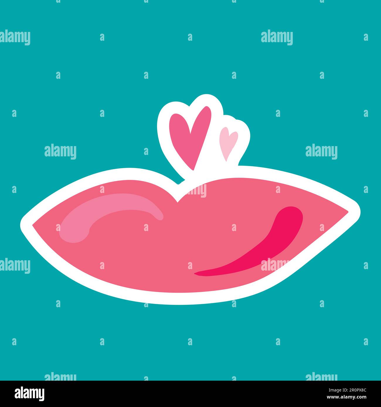 Vector Romantic Love Patch in doodle cartoon style. Lips with heart ...