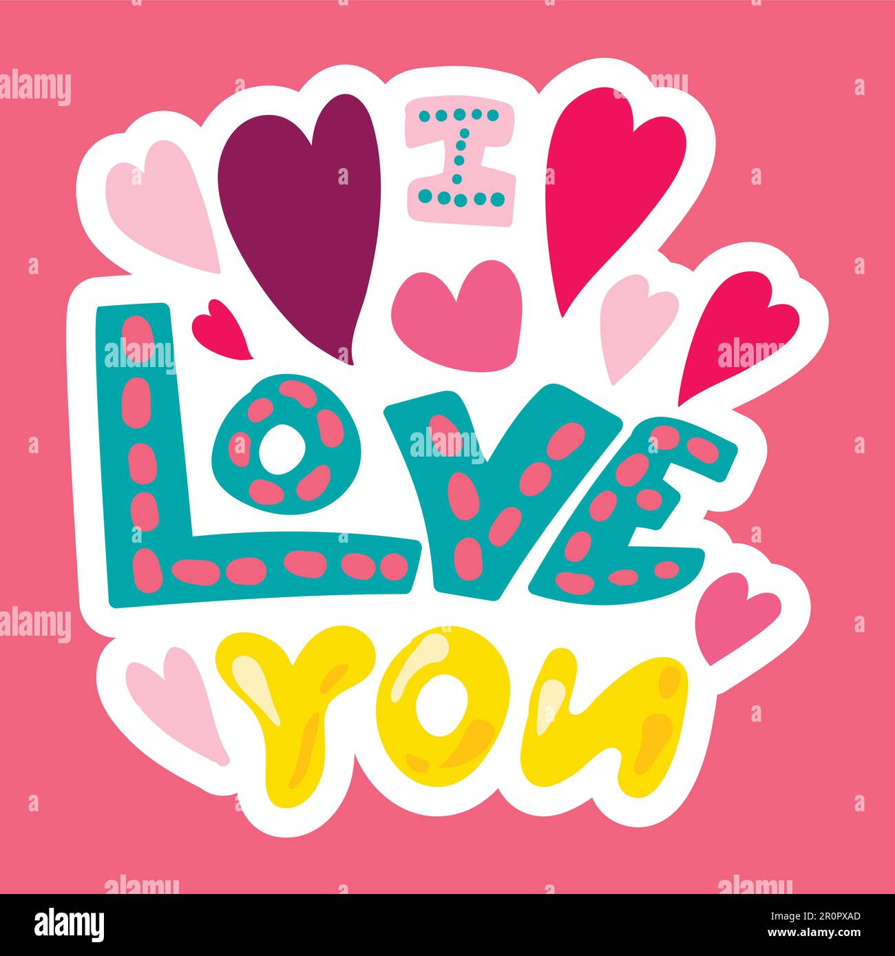 Vector Romantic Love Patch in doodle cartoon style. I love you. Girl ...