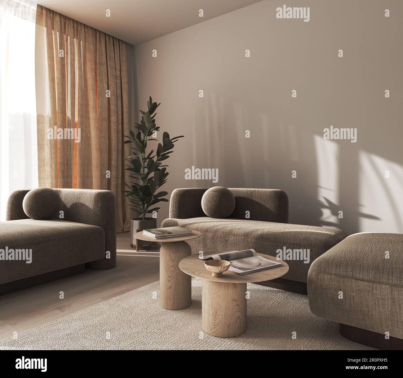 Creative modern minimalist interior living room with sunbeam, orange ...