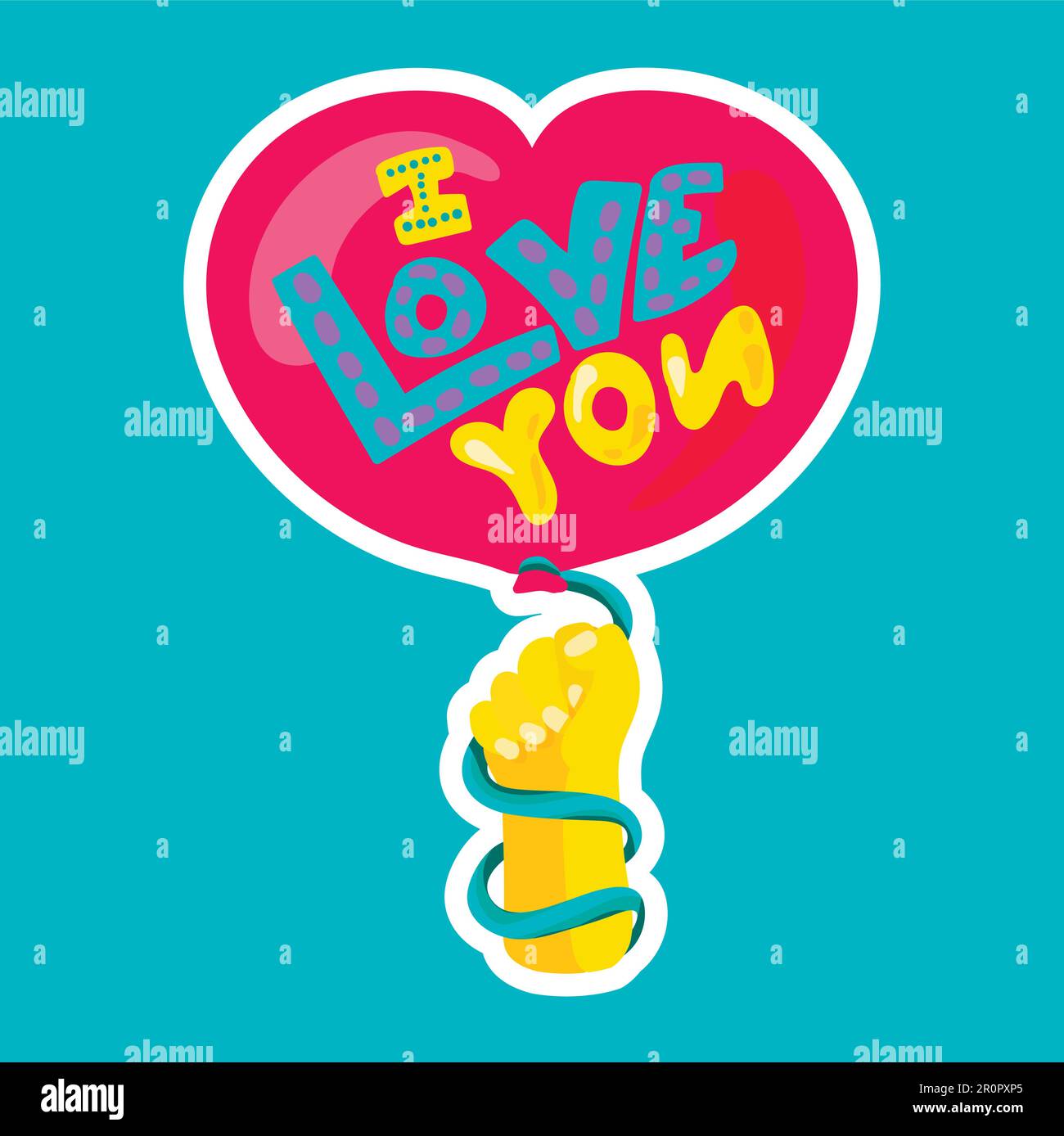 Vector Romantic Love Patch in doodle cartoon style. Ballon in view of ...