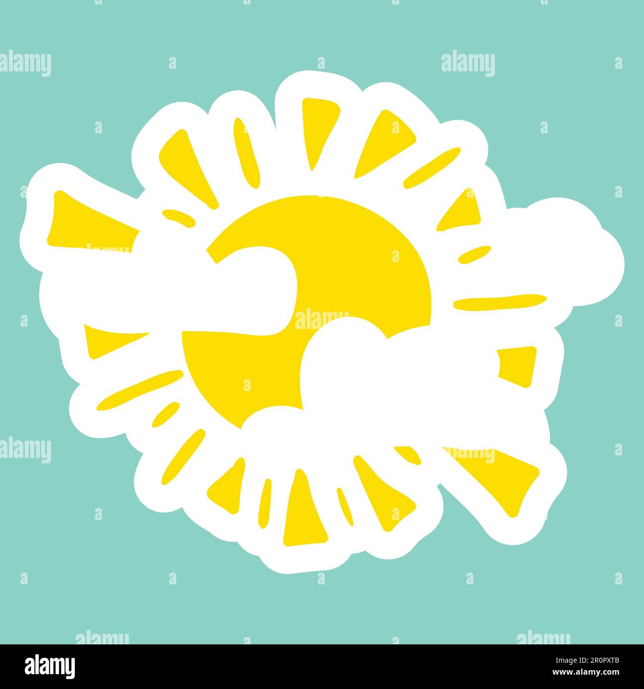Yellow fun sun. Summer sticker and patch. Hot time symbol. Day sign ...