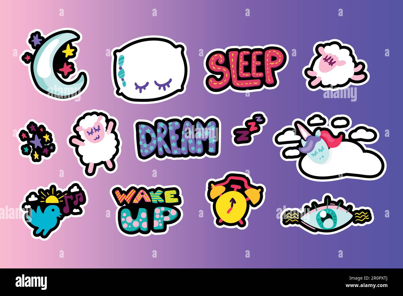 Night, Sleeping And Dreams Bright Symbols Set. Vector Stock Vector ...